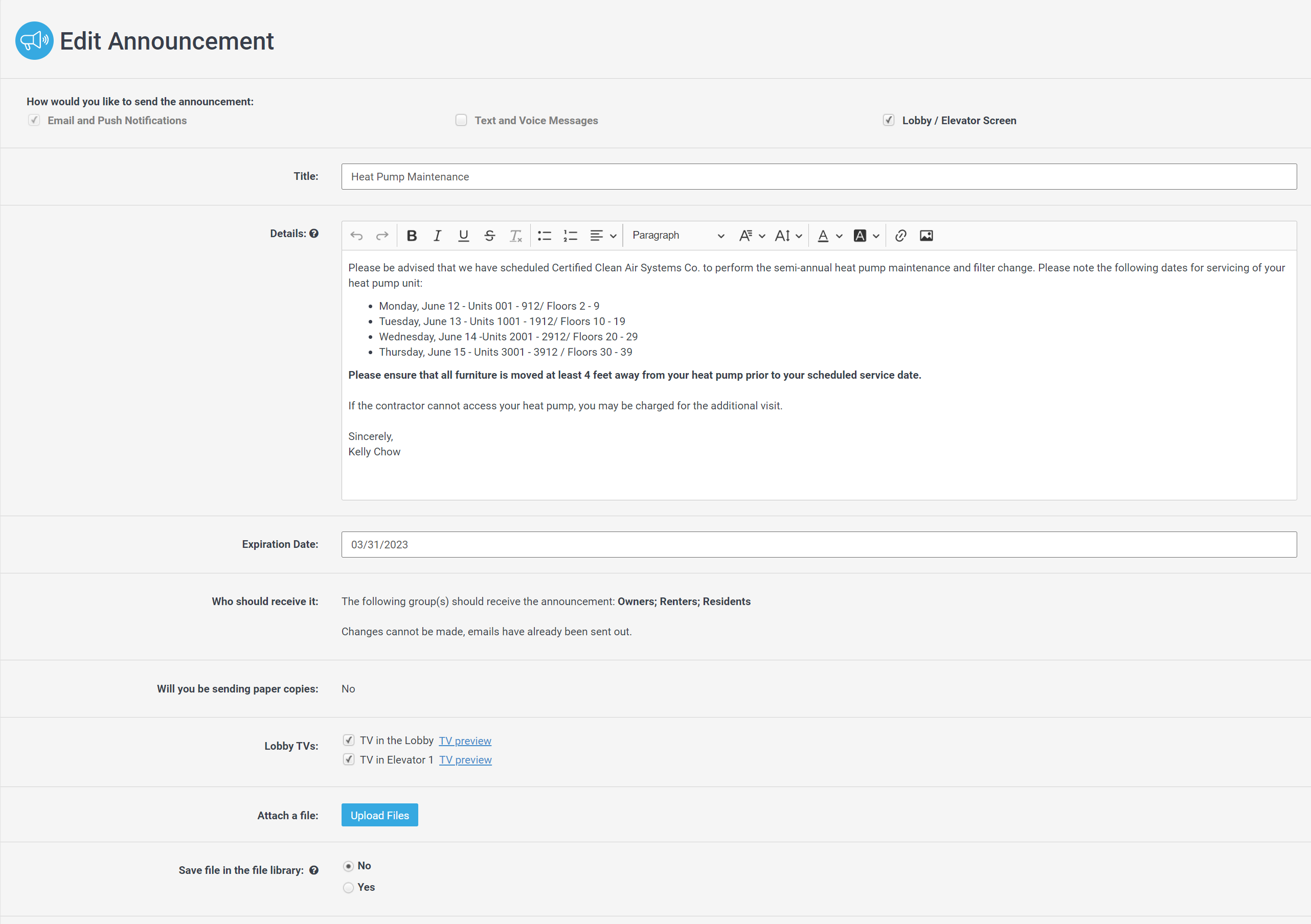 How to Edit an Announcement – Condo Control - English