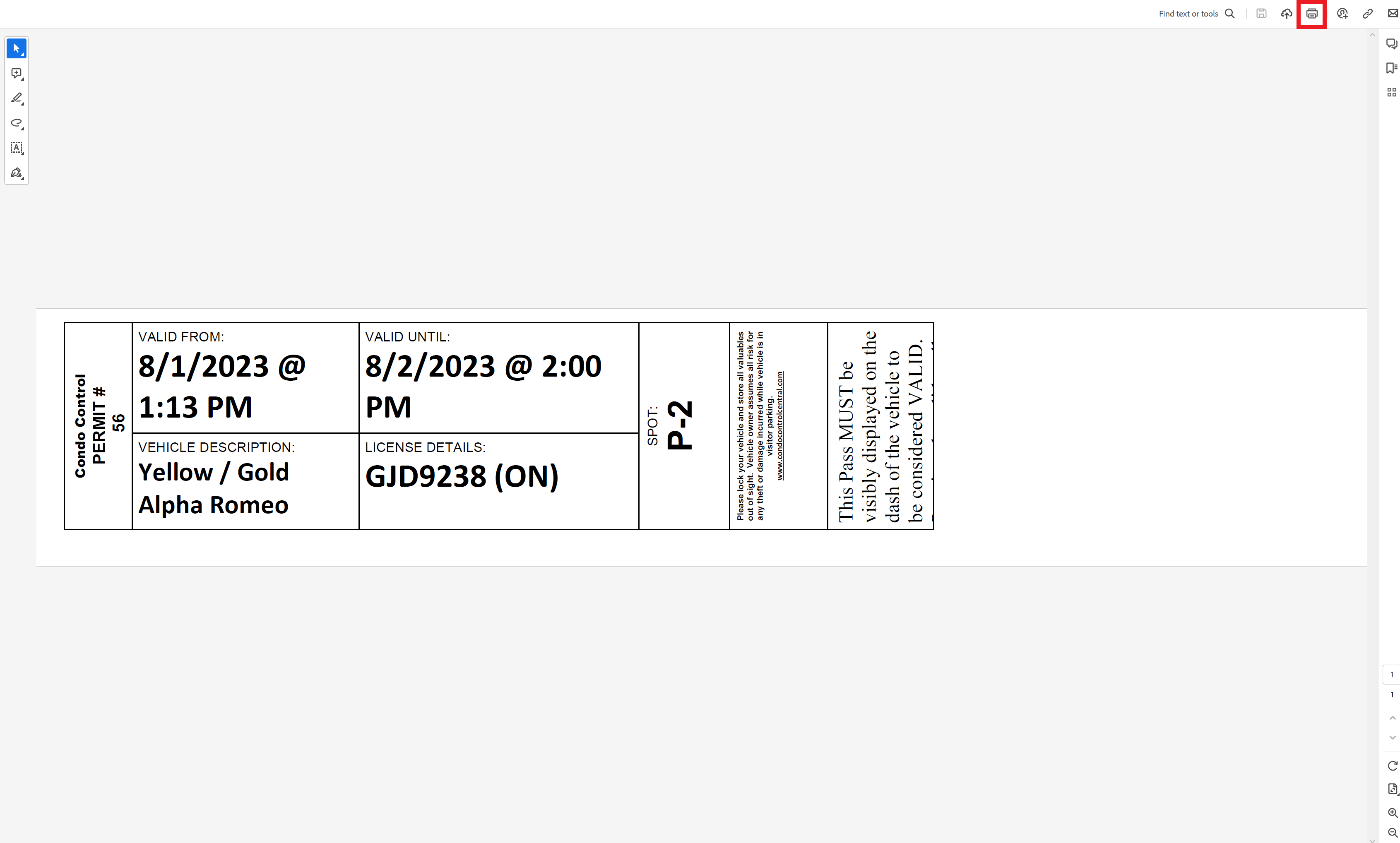 Printing Visitor Parking Permits – Condo Control - English