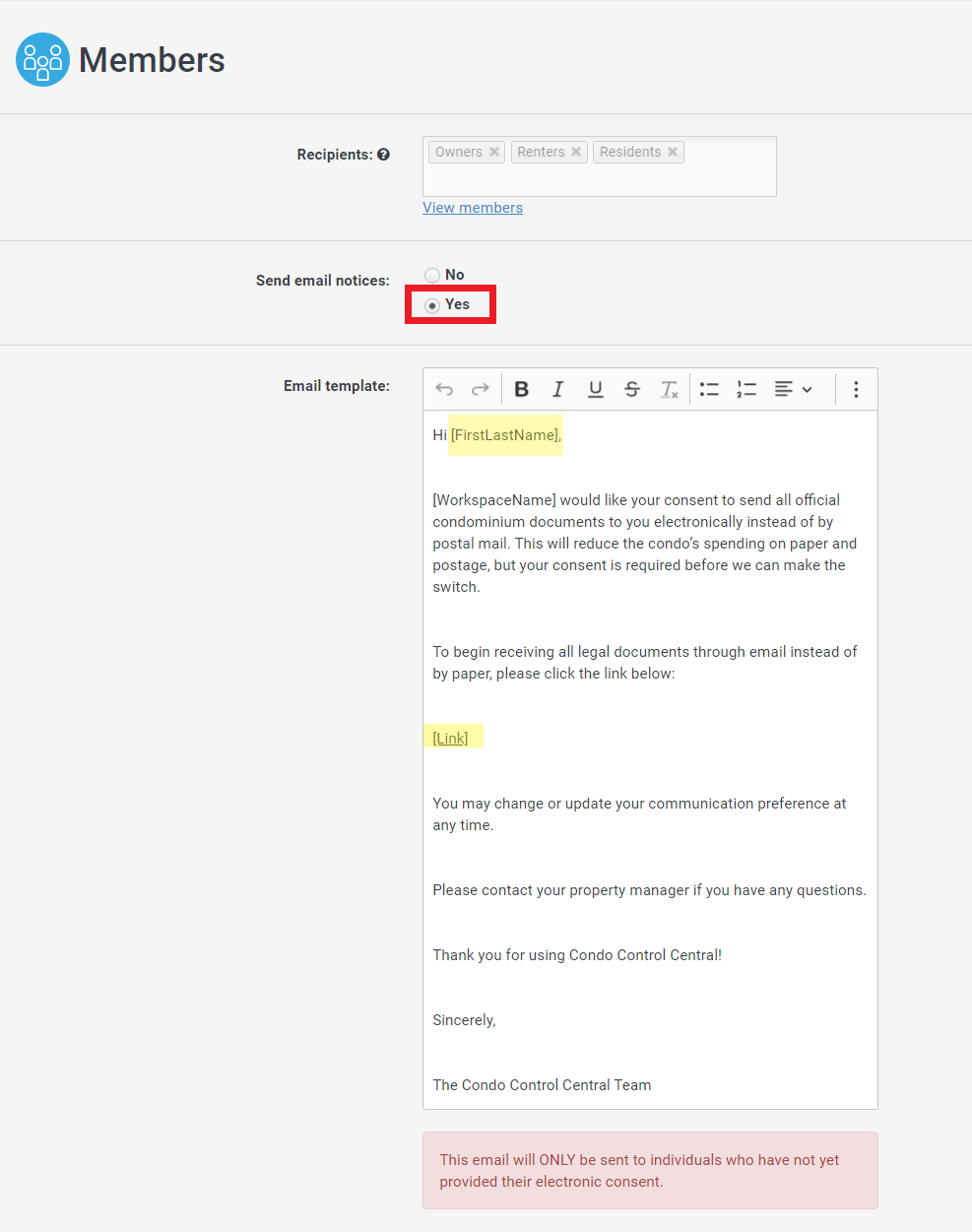 How to Send Consent Document Reminder Emails – Condo Control - English