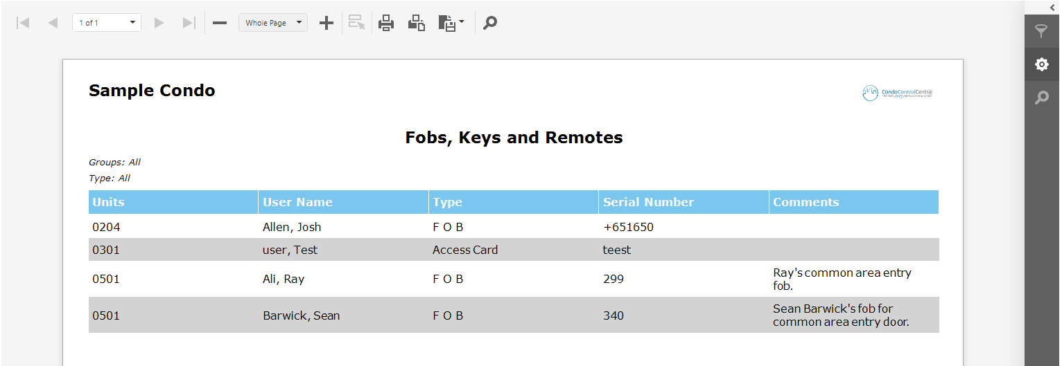 Property Manager User Guide: Reports – Condo Control - English