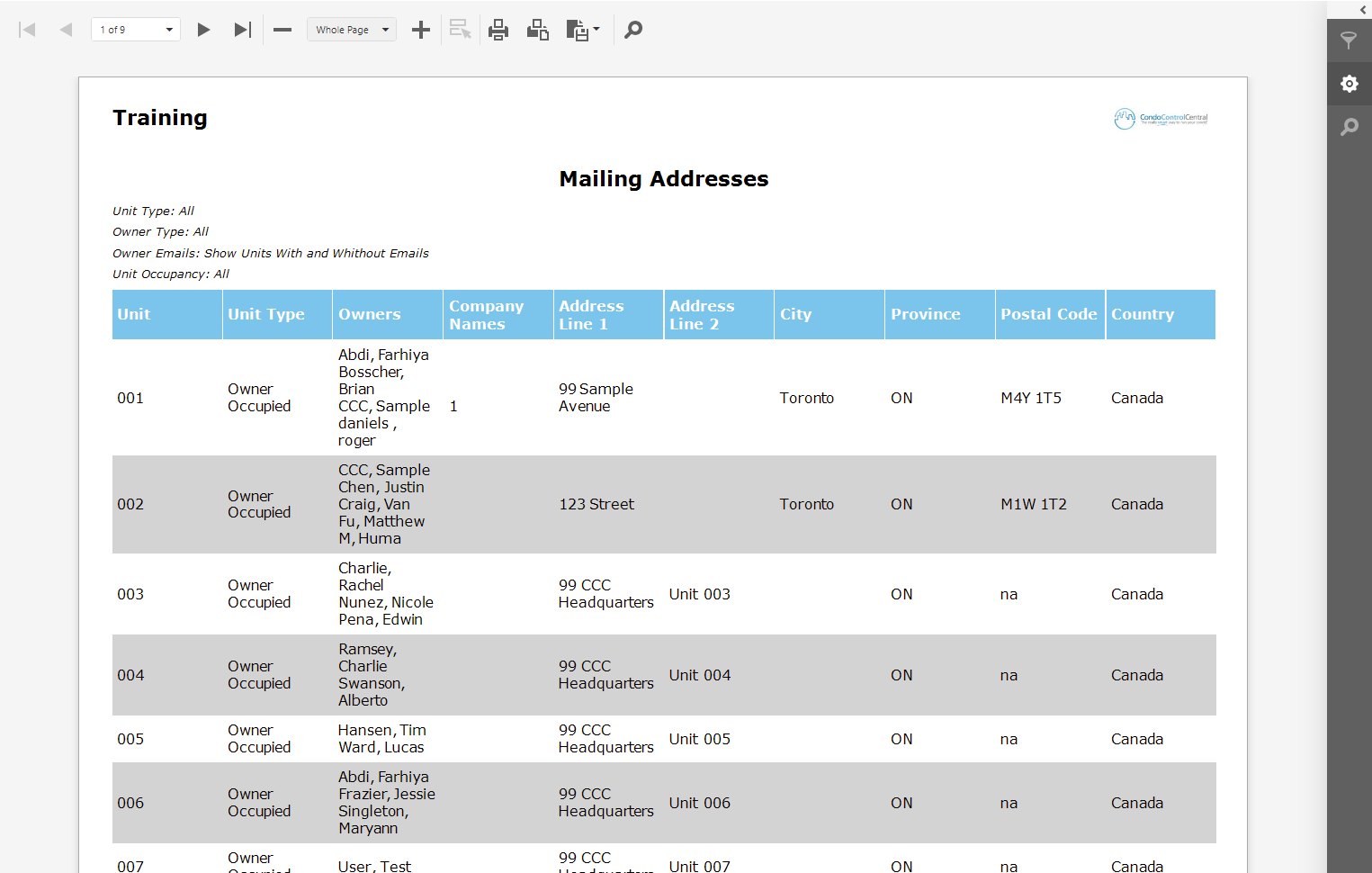 Property Manager User Guide: Reports – Condo Control - English