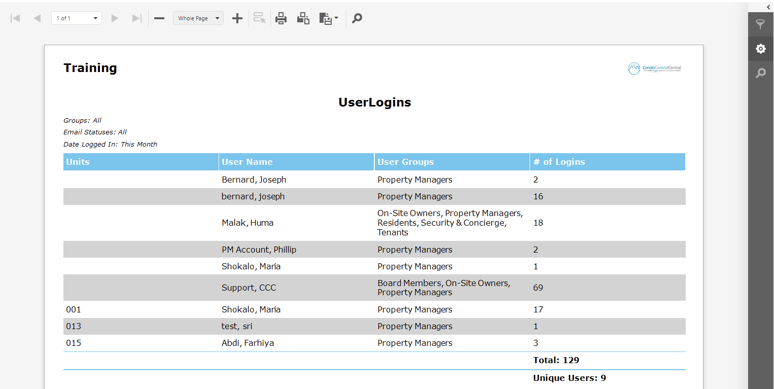 Property Manager User Guide: Reports – Condo Control - English