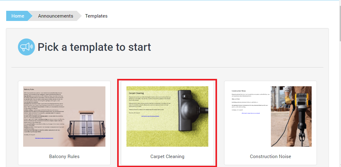 How to Use Announcement Templates – Condo Control - English