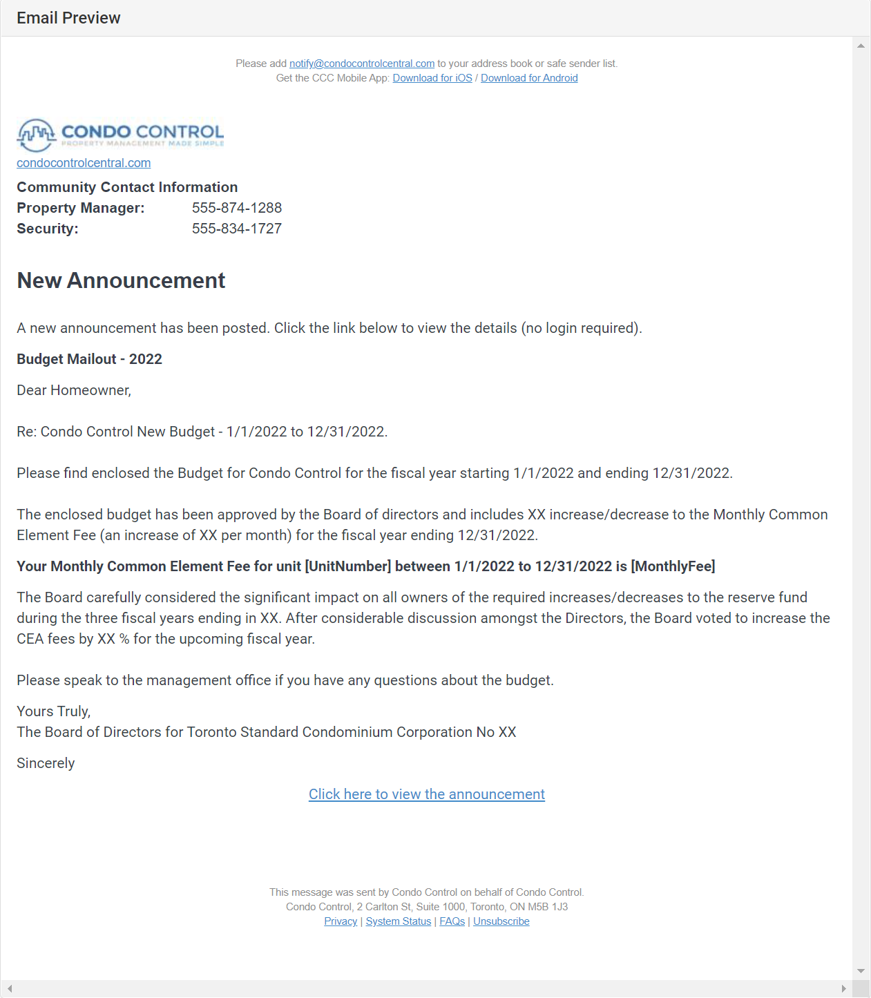 Budget Mailout Feature – Condo Control - English